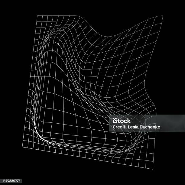Retrofuturistic Perspective Liquid Distorted Grid Stock Illustration