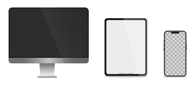 Devices Mockup Set Realistic Computer Selection Of Monitor Tablet