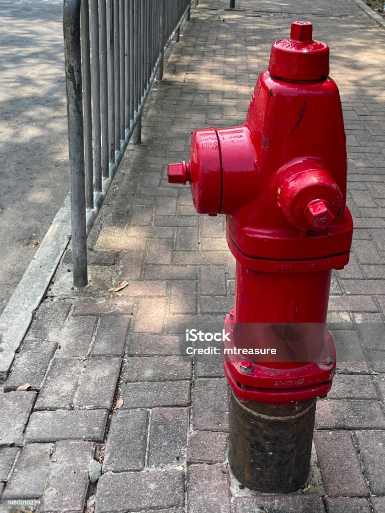 Gambar Closeup Hidran Api Merah Di Trotoar Beraspal Bata Pagar Logam Di ... Gambar Closeup Hidran Api Merah Di Trotoar Beraspal Bata Pagar Logam Di ...