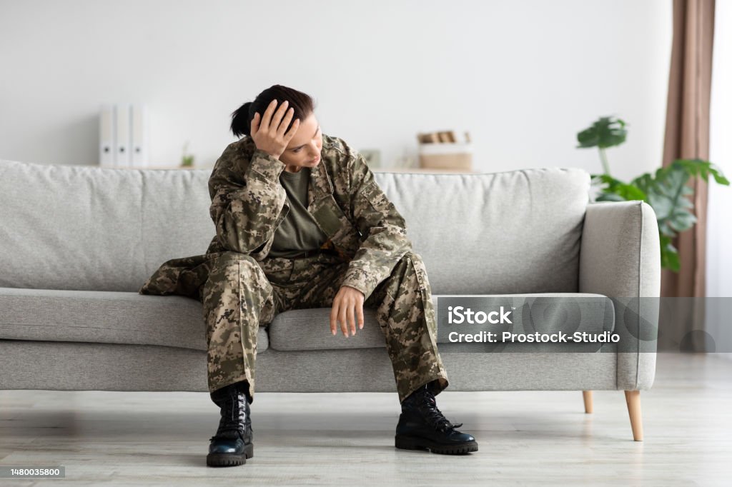 Mental Disorders In Military Depressed Soldier Lady In Uniform Sitting ... Mental Disorders In Military Depressed Soldier Lady In Uniform Sitting ...