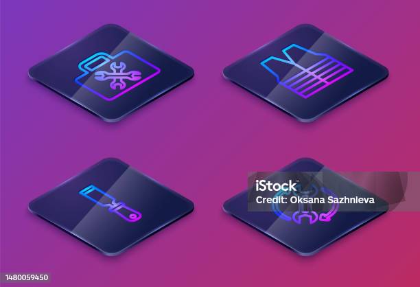 Setel Kotak Alat Garis Isometrik File Logam Serak Rompi Pengaman Dan