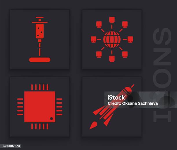 Set Kapal Roket Dengan Api Jarum Suntik Jaringan Sosial Dan Prosesor