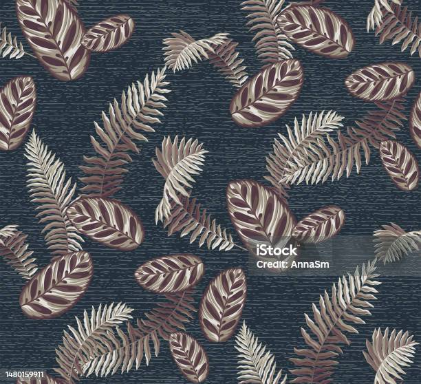 Seamless Pattern With Tropical Leaves Botanical Illustration Vector