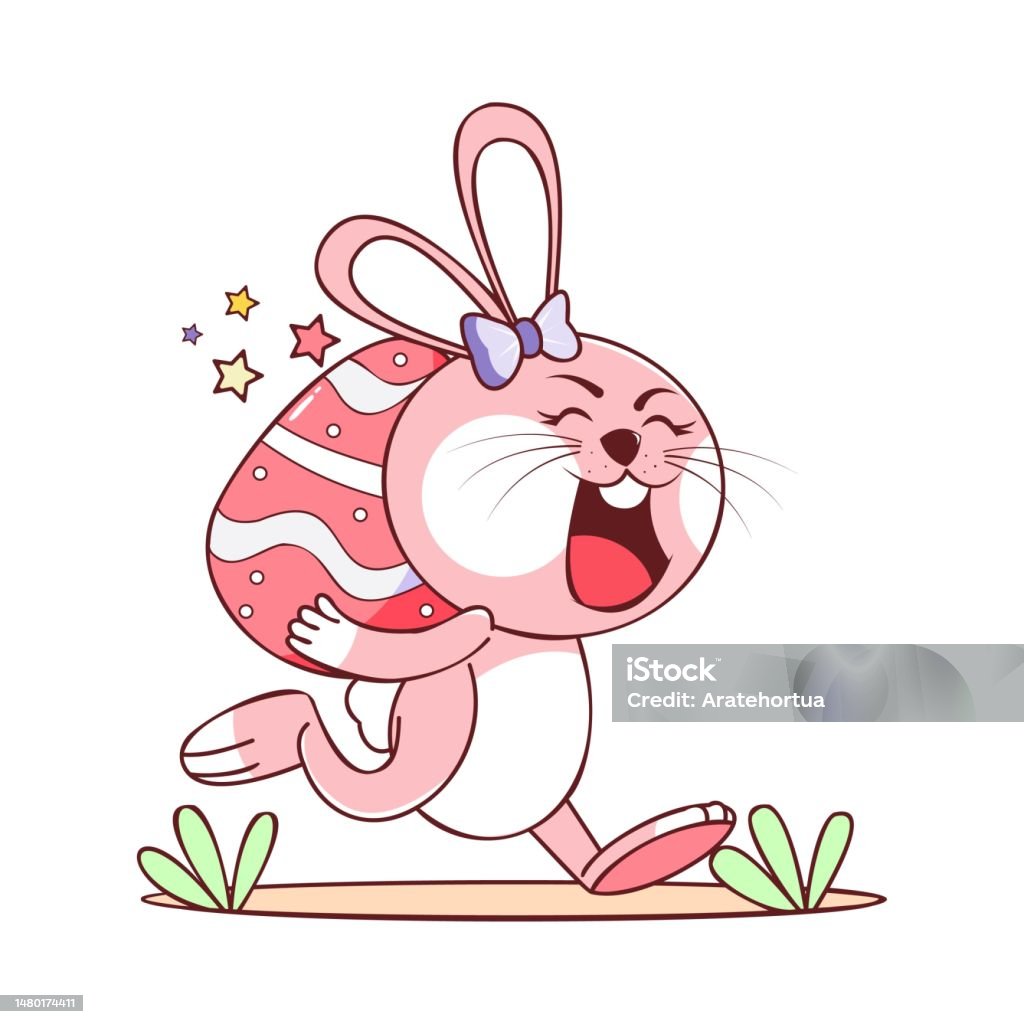 Vector Cartoon Cute Easter Rabbit Isolated Illustration Stock