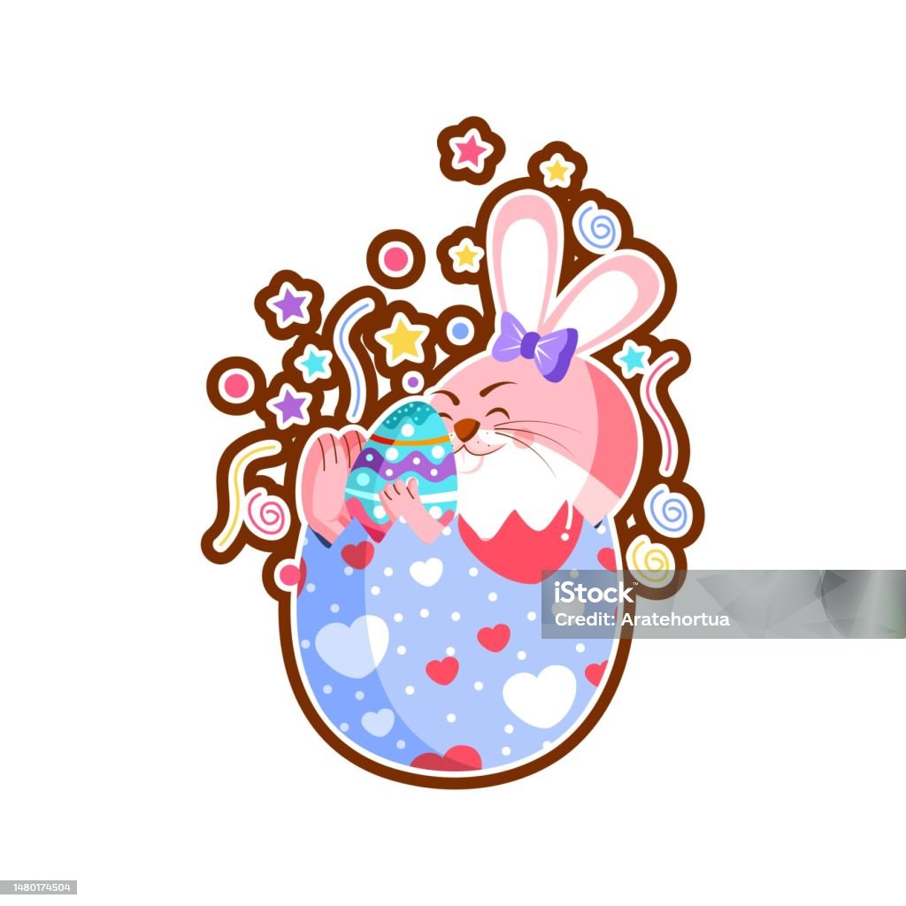 Vector Cartoon Cute Easter Rabbit Isolated Illustration Stock