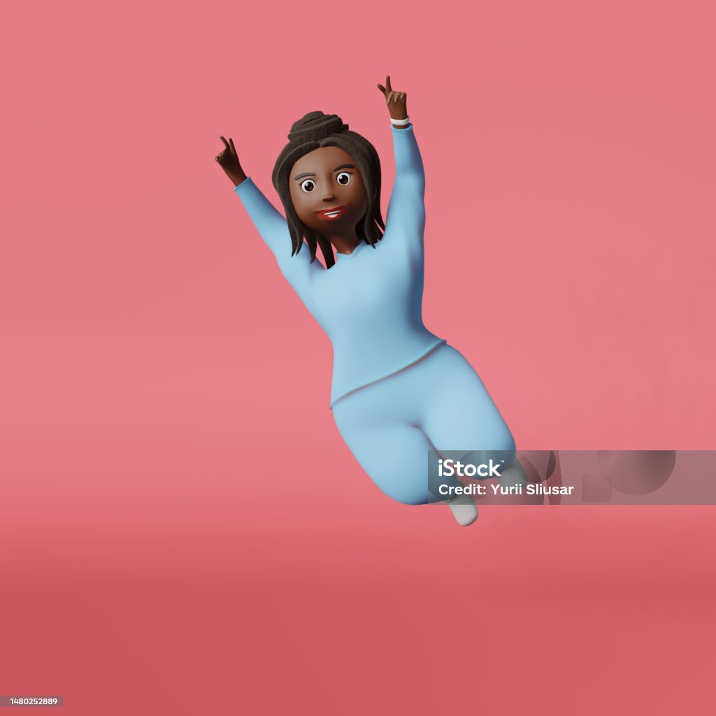 Running African American Body Positive Woman 3d Rendering Character