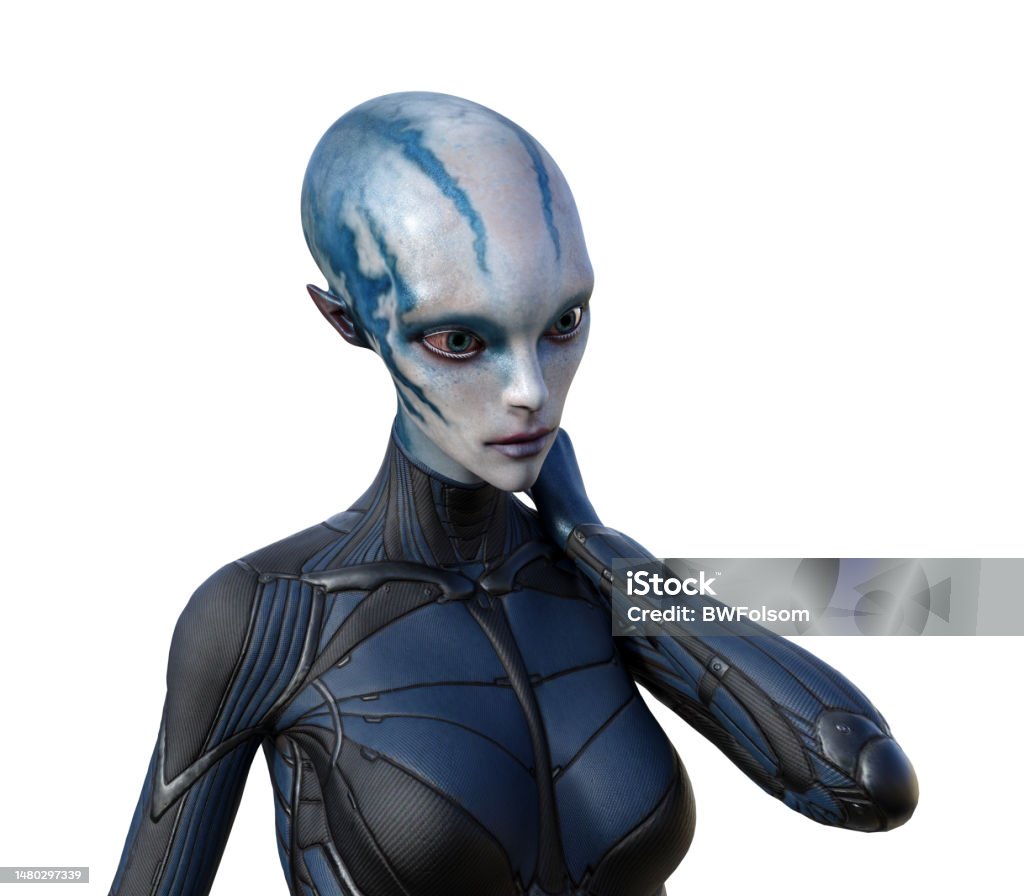 3d Illustration Of A Delicate Featured Female Alien Wearing A Body