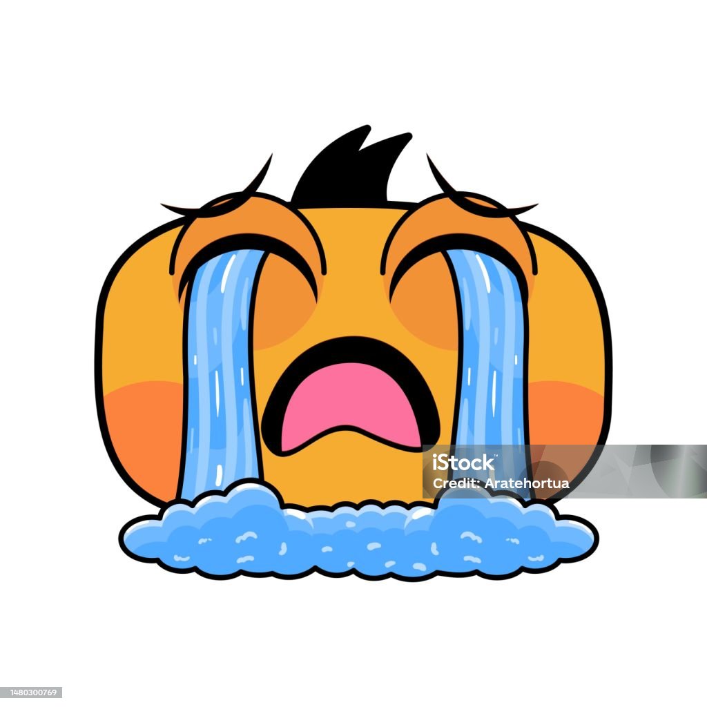 Vector Cartoon Cute Loudly Crying Face Emoji Isolated Illustration