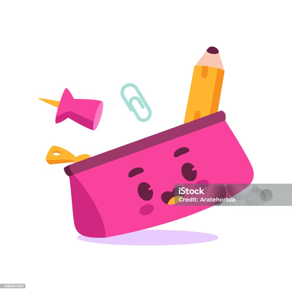 Vector Cartoon Cute Pencil Case School Kawaii Illustration Stock Illustration Download Image