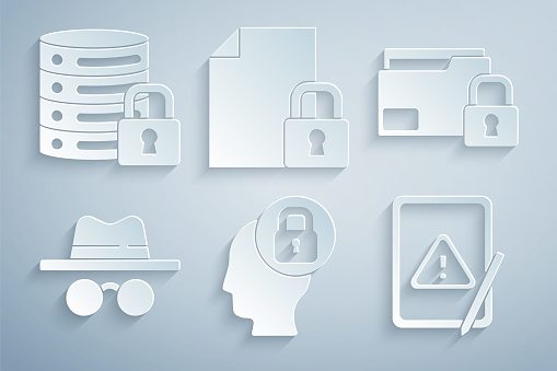 Set Human Head With Lock Folder And Incognito Mode Tablet Exclamation