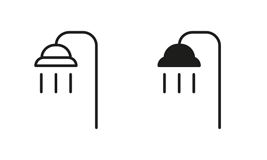 Silhouette De Douche Et Jeu Dicônes De Ligne Pictogramme Noir De Signe