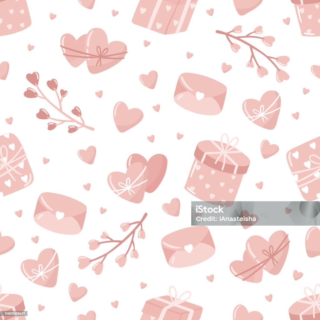 Vector Valentines Day Seamless Pattern With Hand Drawn Love Symbols