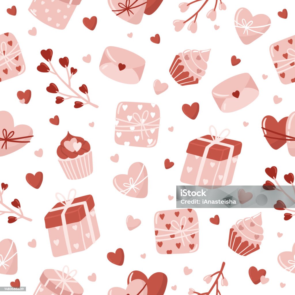 Vector Valentines Day Seamless Pattern With Hand Drawn Love Symbols