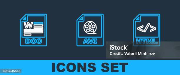 Setel Dokumen File Html Baris Ikon Doc Dan Avi Vektor Ilustrasi Stok ... Setel Dokumen File Html Baris Ikon Doc Dan Avi Vektor Ilustrasi Stok ...