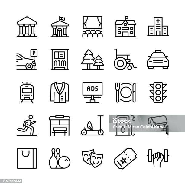 Vector Illustration Graphic Of City Elements Editable Stroke Size