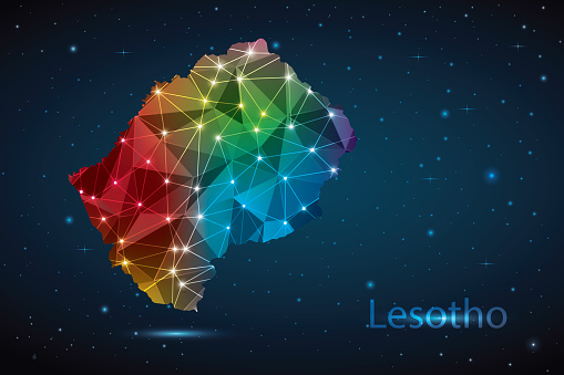 Polygon Map Of Lesotho Vector Illustration Low Poly Color Rainbow Stock