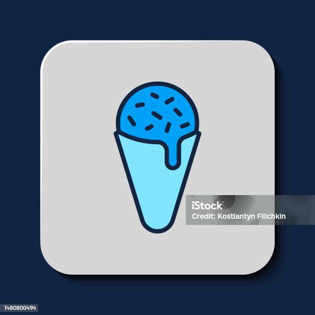 Ilustración De Contorno Relleno Icono De Helado En Cono De Gofres