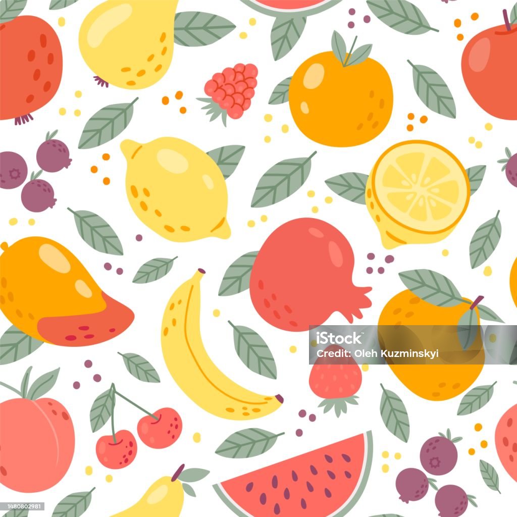 Fruit Seamless Pattern Repeated Summer Fruits And Berries Background
