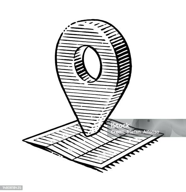 Dessin Vectoriel Dun Symbole Dépingle De Carte Planant Sur Une Carte