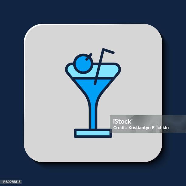 Contour Rempli Icône En Verre Martini Isolée Sur Fond Bleu Icône Du