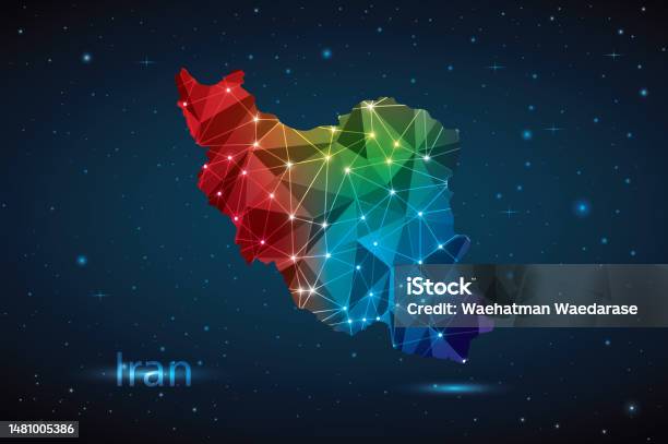 Polygon Map Of Iran Vector Illustration Low Poly Color Rainbow Stock