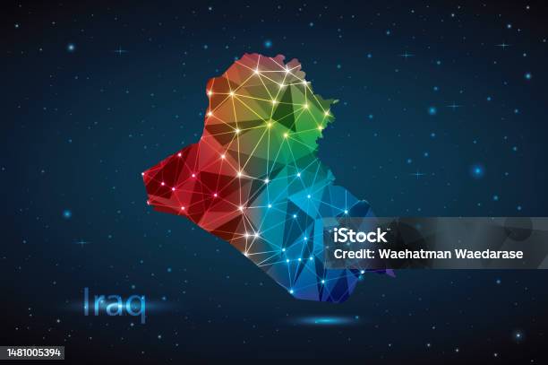 Polygon Map Of Iraq Vector Illustration Low Poly Color Rainbow Stock