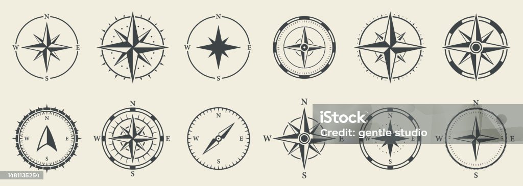 Jeu Dicônes De Silhouette De Navigation De Léquipement Compass