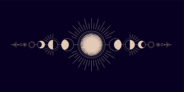 Ilustración De Fases Lunares Ciclo Completo En Cielo Nocturno Etapas De