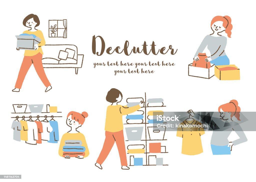 Women Who Dispose Of Clothes Set Color Stock Illustration Download Image Now Decluttering