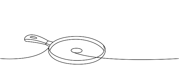 Poêle À Frire Dessin Continu Dune Ligne Outils De Cuisine Illustration