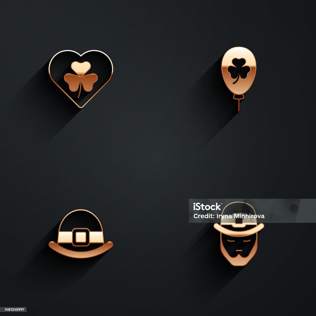 Set Coeur Avec Feuille De Trèfle Ballon Chapeau De Lutin Et Icône Avec