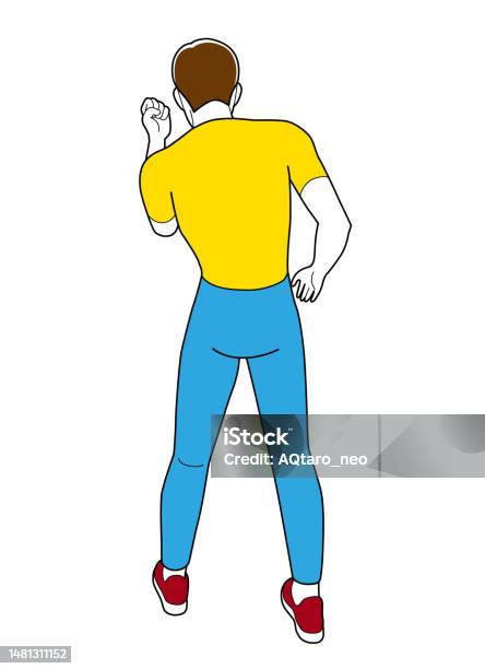 Back View Of The Man Who Rejoices With A Guts Pose Stock Illustration