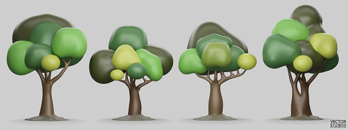 Ensemble Darbres Isolés Sur Fond Blanc Arbre 3d Pour Laménagement