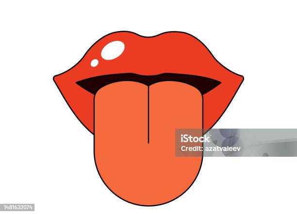 Retro Groovy Opened Mouth With Tongue Sticking Out And Licking Hippy