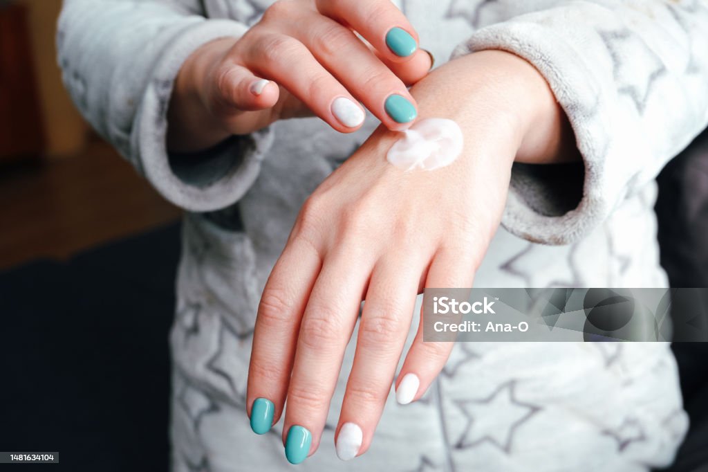 Hand Skin Care Cosmetology Concept Woman Applying Hand Cream After