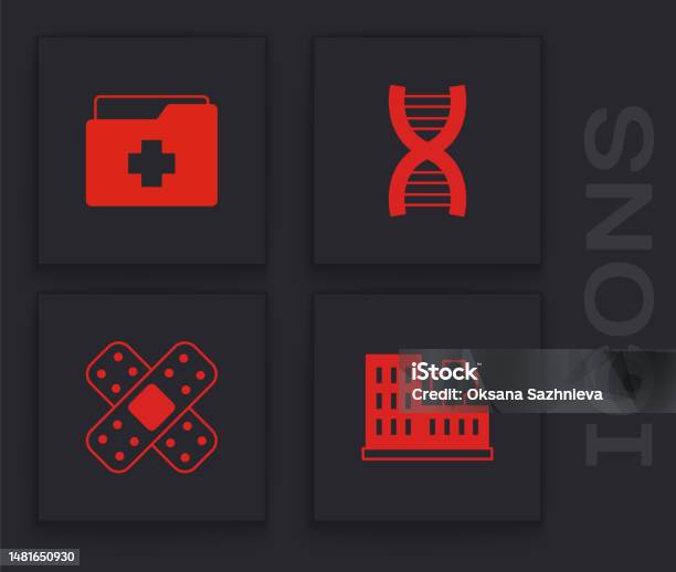 Ensemble Bâtiment De Lhôpital Dossier Du Patient Symbole Adn Et Icône