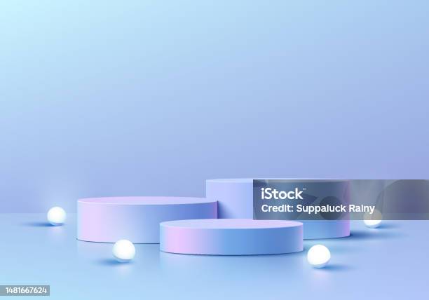Latar Belakang Hologram Biru 3d Futuristik Dengan Set Podium Alas