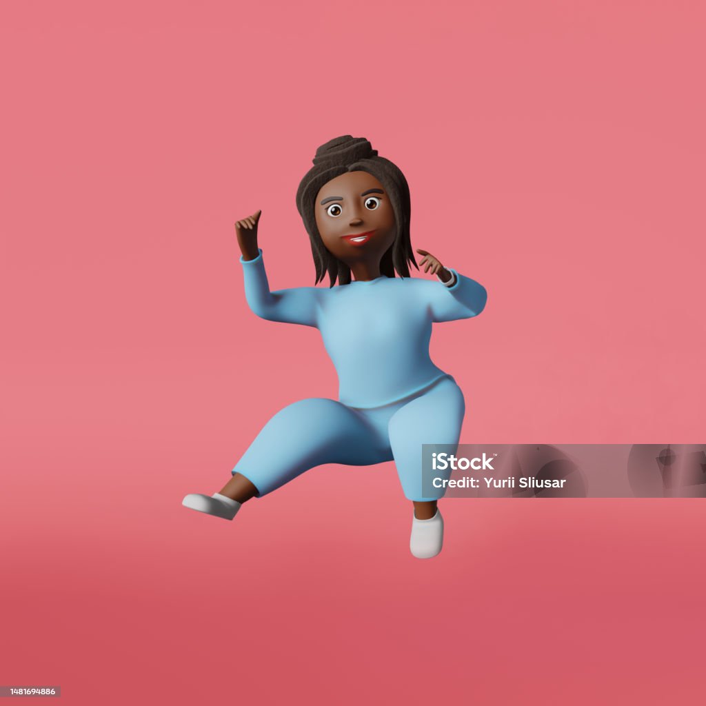 Running African American Body Positive Woman 3d Rendering Character