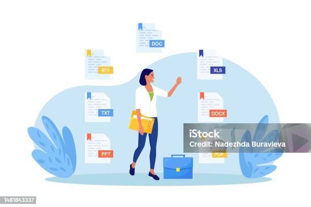 Converting Exchanging Different File Formats Woman Sharing Or Send With ... Converting Exchanging Different File Formats Woman Sharing Or Send With ...