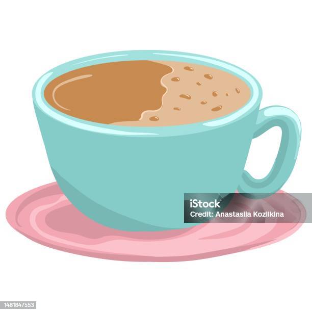 Une Illustration Vectorielle Dune Tasse De Café Bleue Avec Une Soucoupe