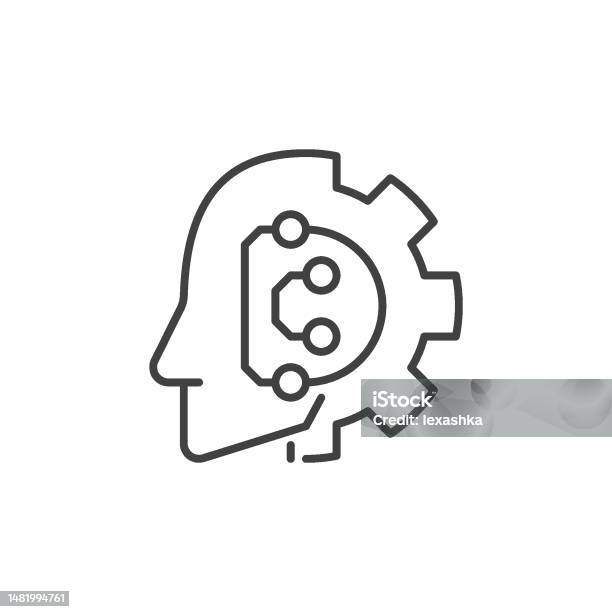 Ai Head With Gear Vector Concept Outline Icon Or Sign Stock Illustration Download Image Now