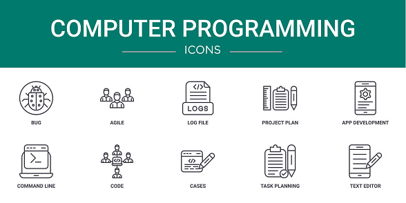 Set Of 10 Outline Web Computer Programming Icons Such As Bug Agile Log