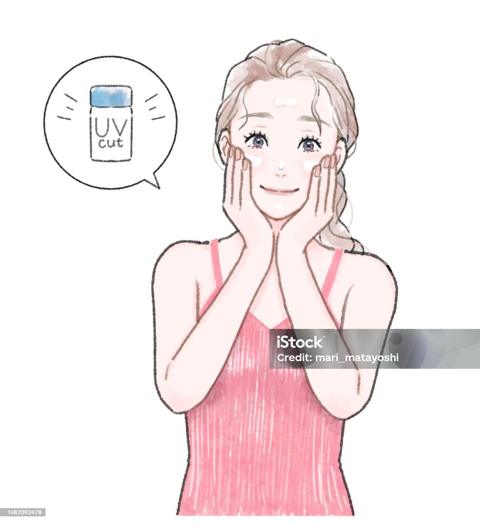 Illustration Of A Woman Applying Sunscreen Stock Illustration