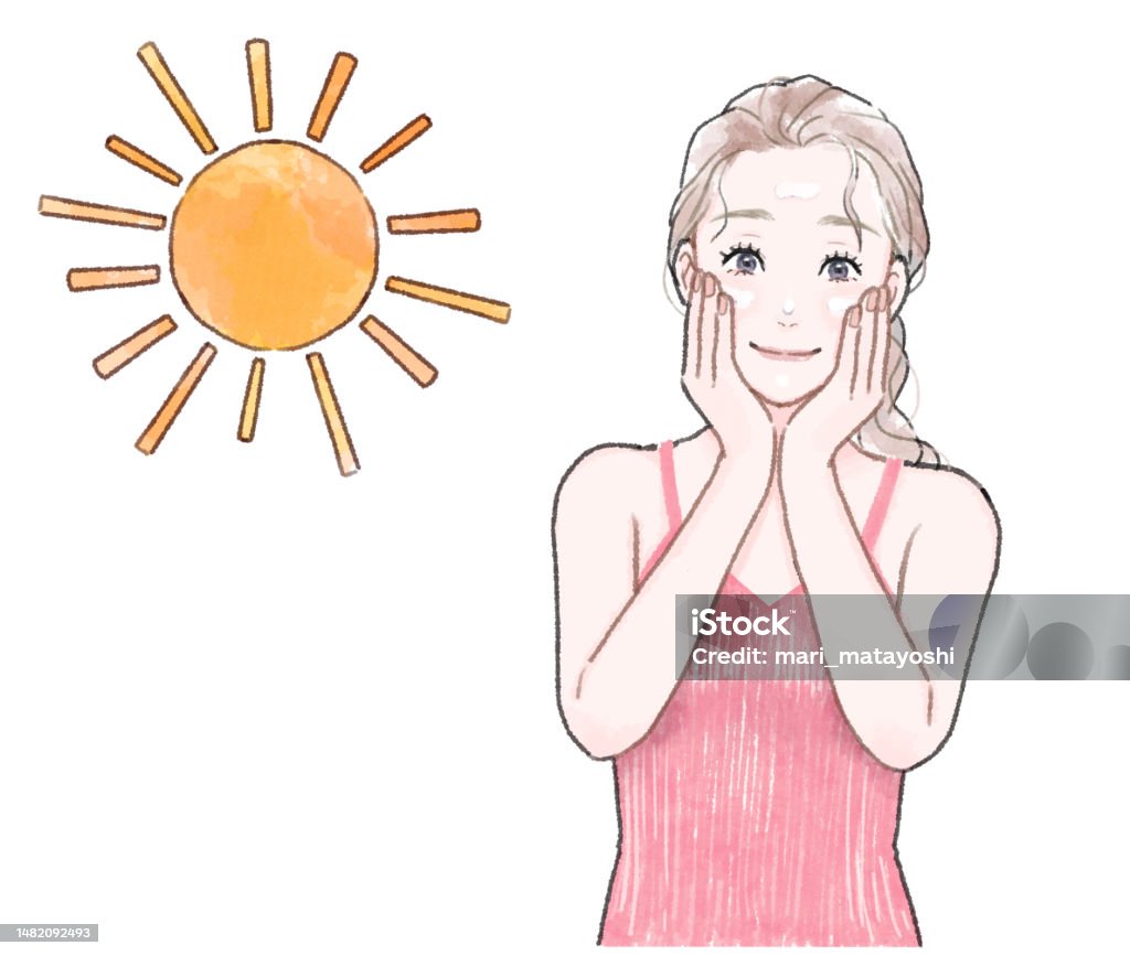Illustration Of A Woman Applying Sunscreen Stock Illustration