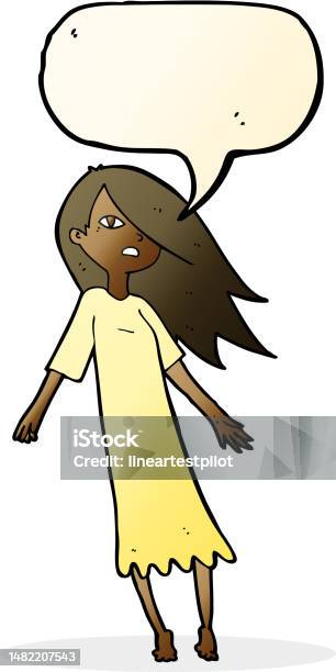 Hantu Kartun Seperti Gadis Dengan Gelembung Pidato Ilustrasi Stok