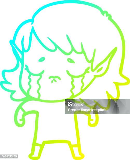 Dessin Au Trait Dégradé Froid Dune Fille Elfe En Pleurs De Dessin Animé