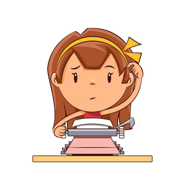 Girl Thinking And Writing Clipart