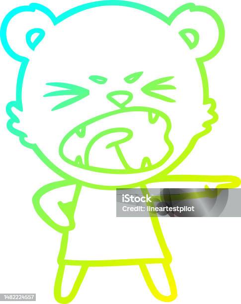 Dessin Au Trait Dégradé Froid Dun Ours De Dessin Animé En Colère En
