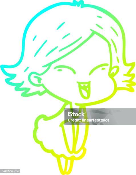 Dessin Au Trait Dégradé Froid Dune Fille De Dessin Animé Heureuse