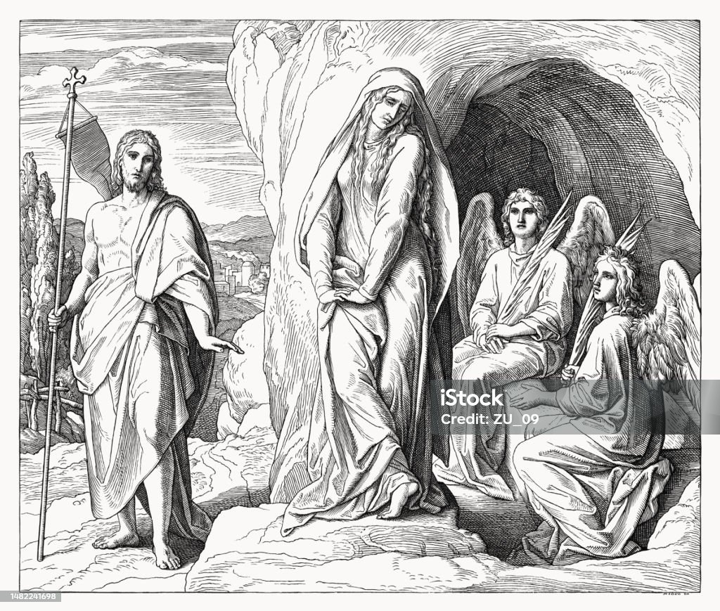 Penampakan Yesus Kepada Maria Magdalena Ukiran Kayu 1860 Ilustrasi Stok